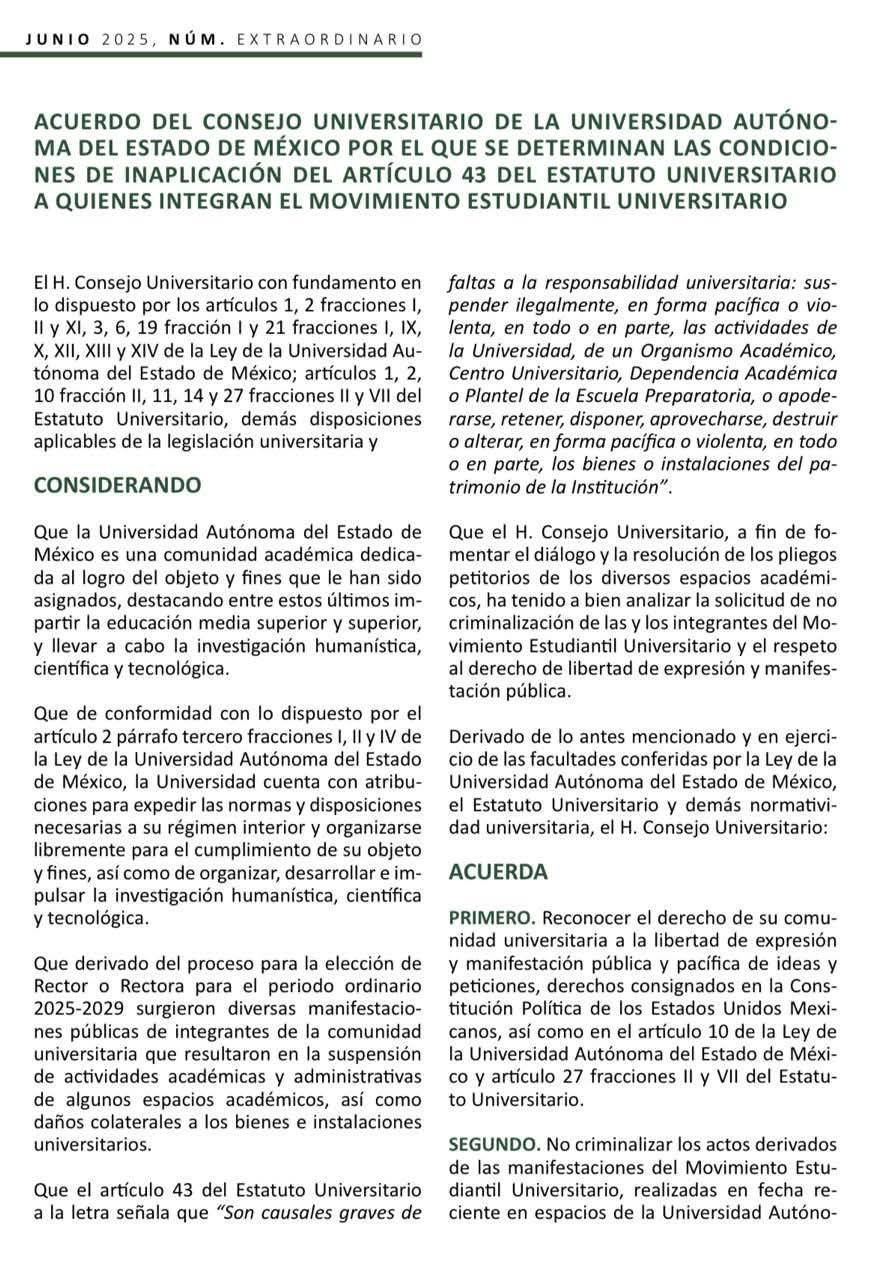 APRUEBA CONSEJO UNIVERSITARIO O APLICACIÓN DEL ARTÍCULO 43 EN RESPETO A ...